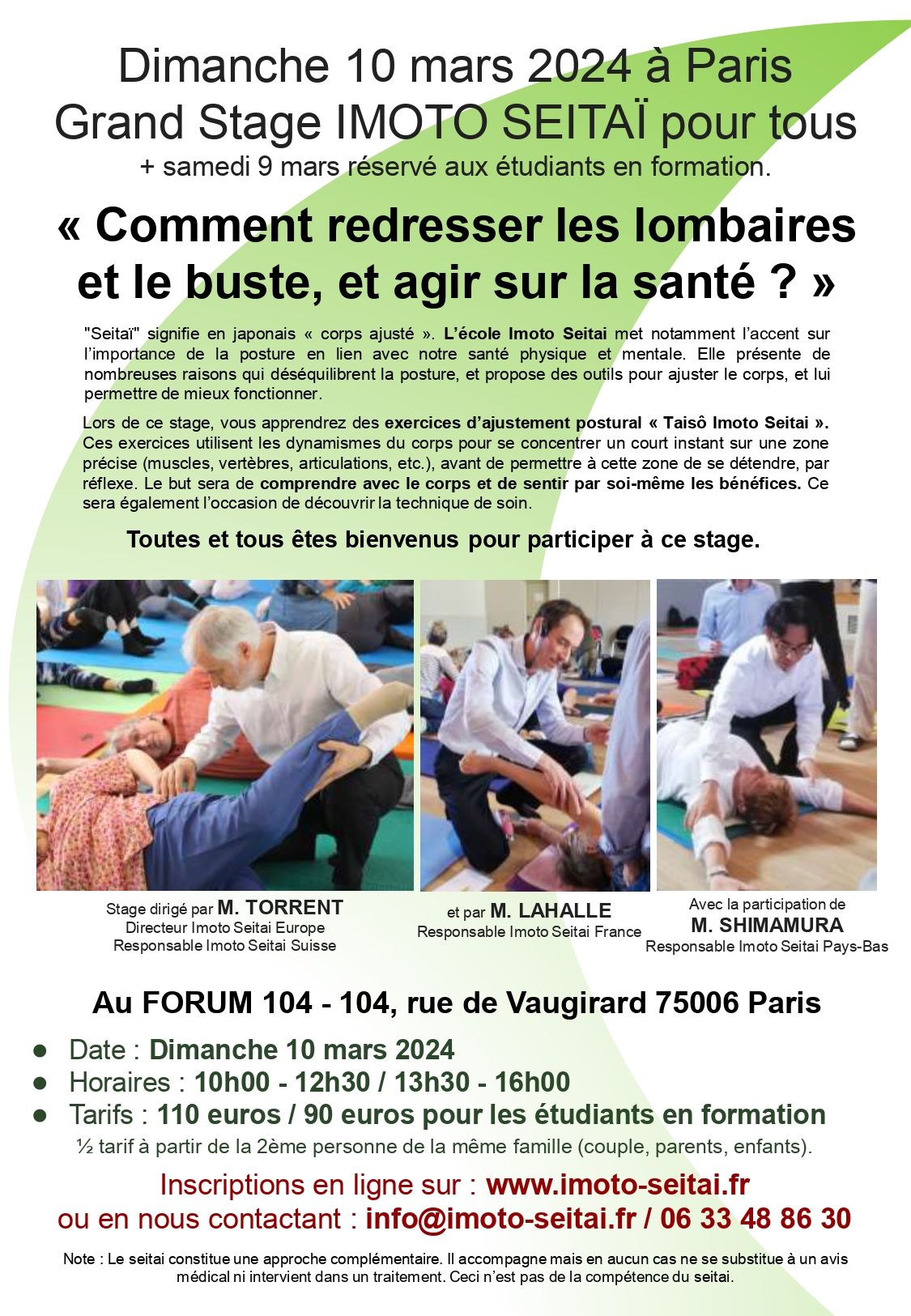 "COMMENT REDRESSER LES LOMBAIRES ET LE BUSTE, ET AGIR SUR LA SANTÉ ?" GRAND STAGE IMOTO SEITAÏ ...